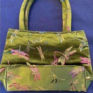Bags | Vibrant Green And Pink Mini Bag With Dragonfly Pattern | Poshmark